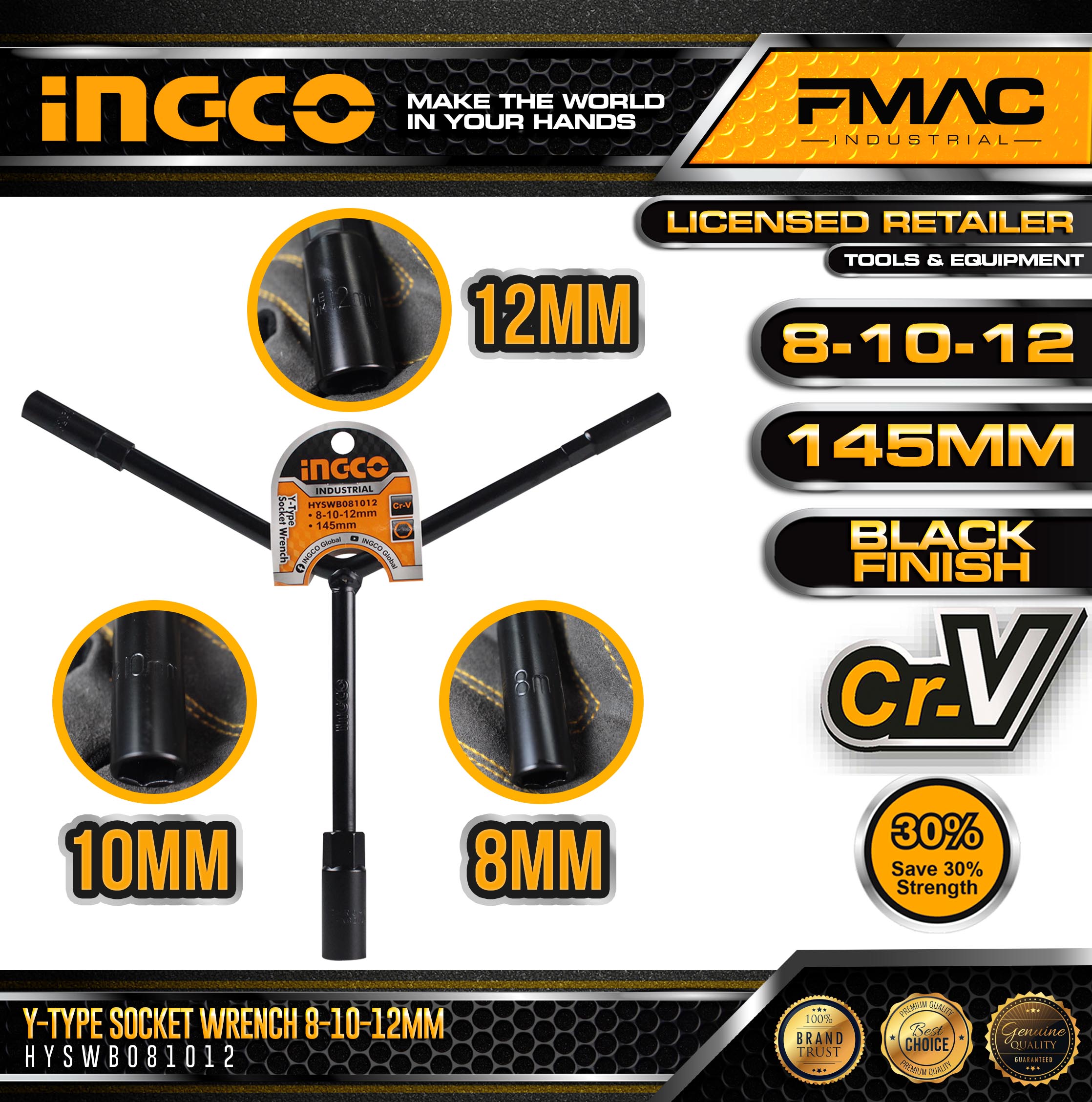 INGCO Y-Type Socket Wrench 08-10-12mm HYSWB081012 FMAC⭐⭐⭐⭐⭐ | Lazada PH