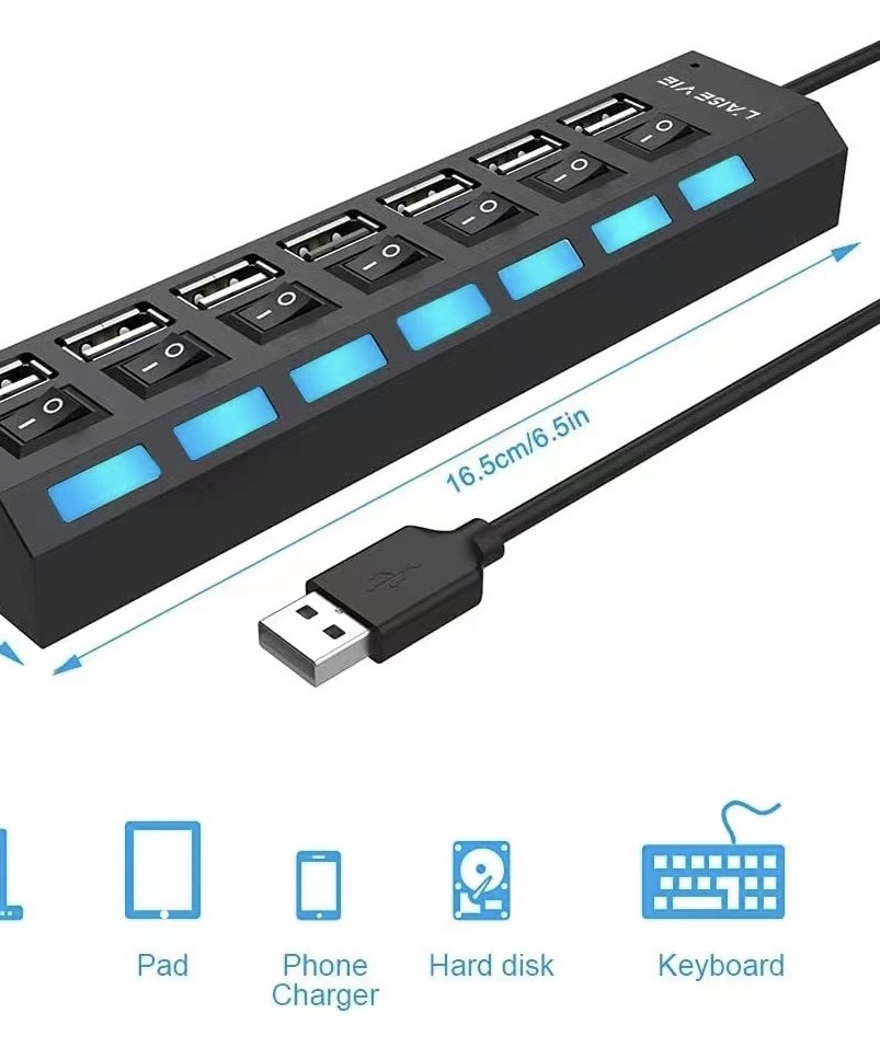 TECHMIRACLE 7-Port HUBs High Speed USB 2.0 Multi HUB Splitter Expansion ...