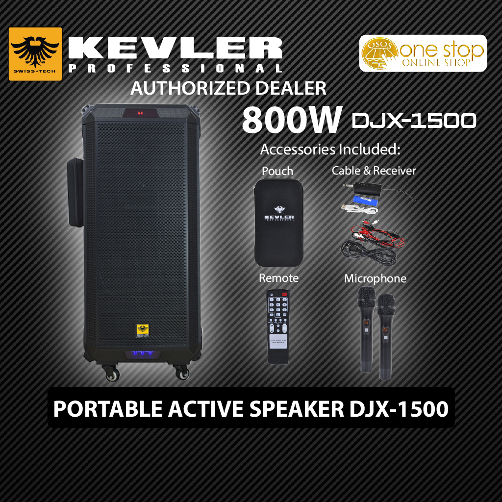 Kevler Original Portable Active Speaker System Party Boom Box Speaker 800W DJX-1500 •OSOS ...