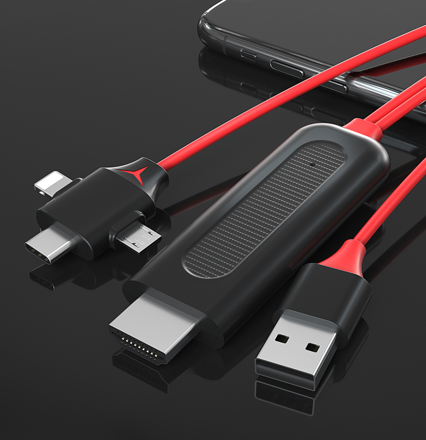 3-in-1 Lightning Type C Micro USB to HDMI Cable Adapter 1080P HD ...