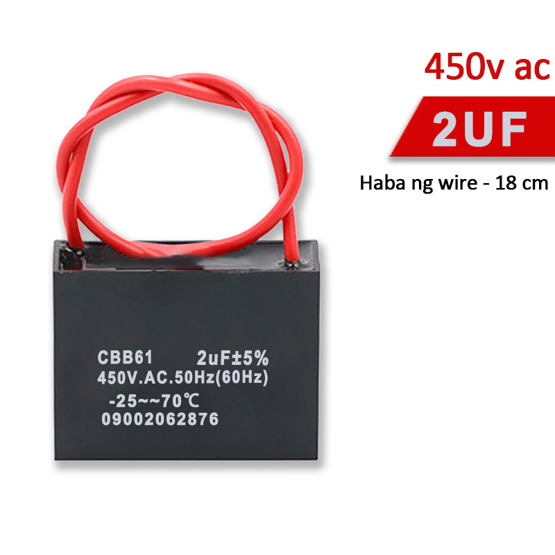 ELECTRIC FAN CAPACITOR W/ WIRE 1.5 uf & 2 uf 400v & 450v AC fan start ...