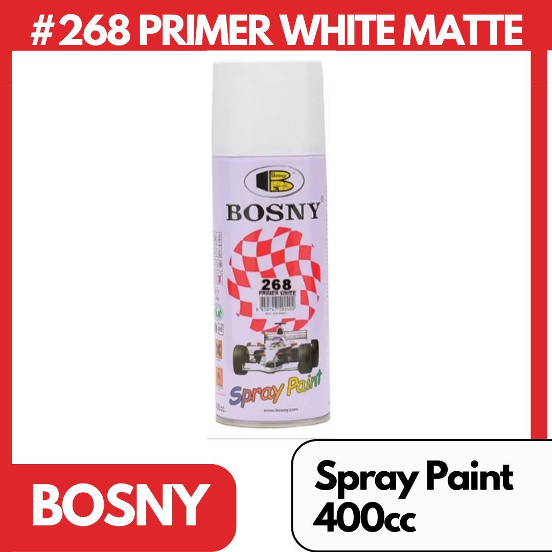 Bosny #268 Primer White Matte Original Acrylic Spray Paint 400cc ...