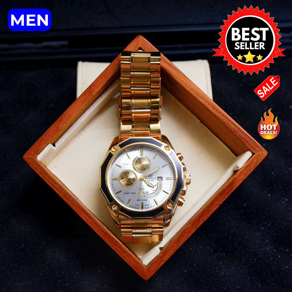 Casio Edifice Gold Black White Dial Tri Chrono With Date Water Resist ...