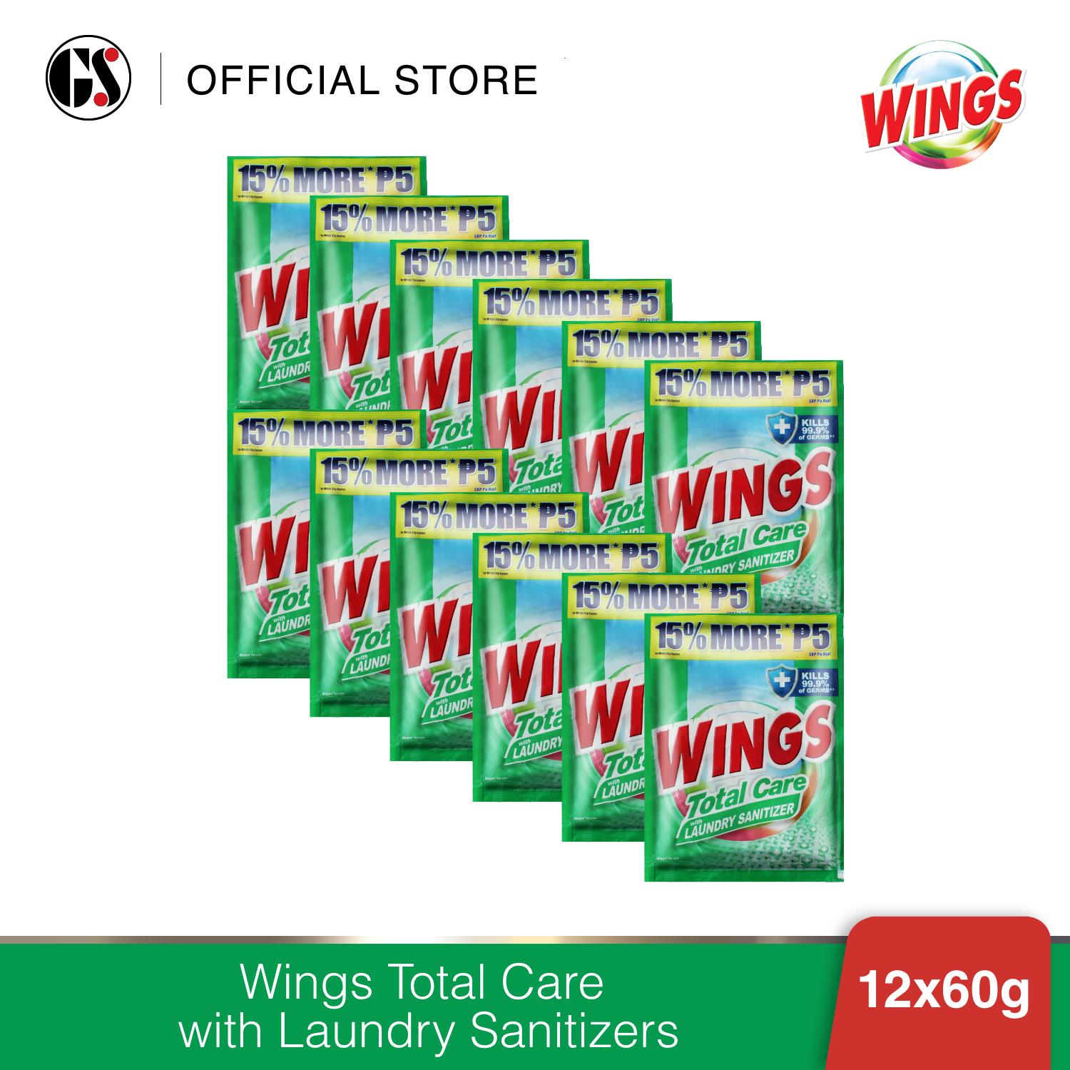 Wings Total Care w/ Laundry Sanitizers Powder Detergent 60g (6sachets ...