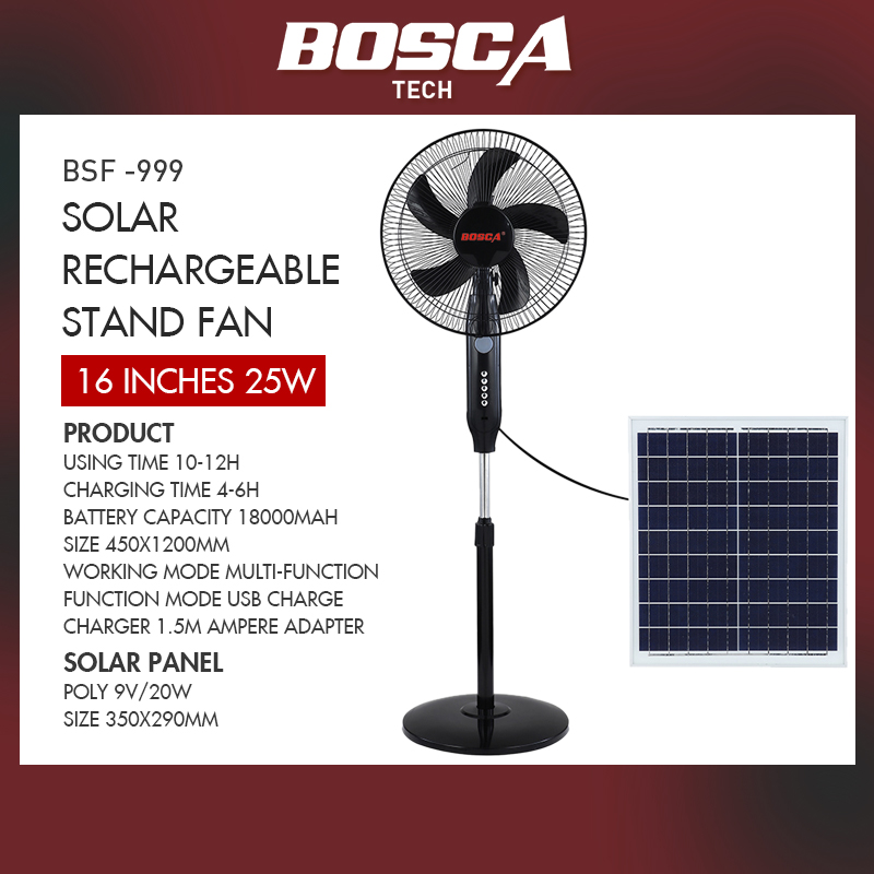 BOSCA Solar rechargeable fan 16 inches 25W Stand Fan Floor fan BSF-888 ...