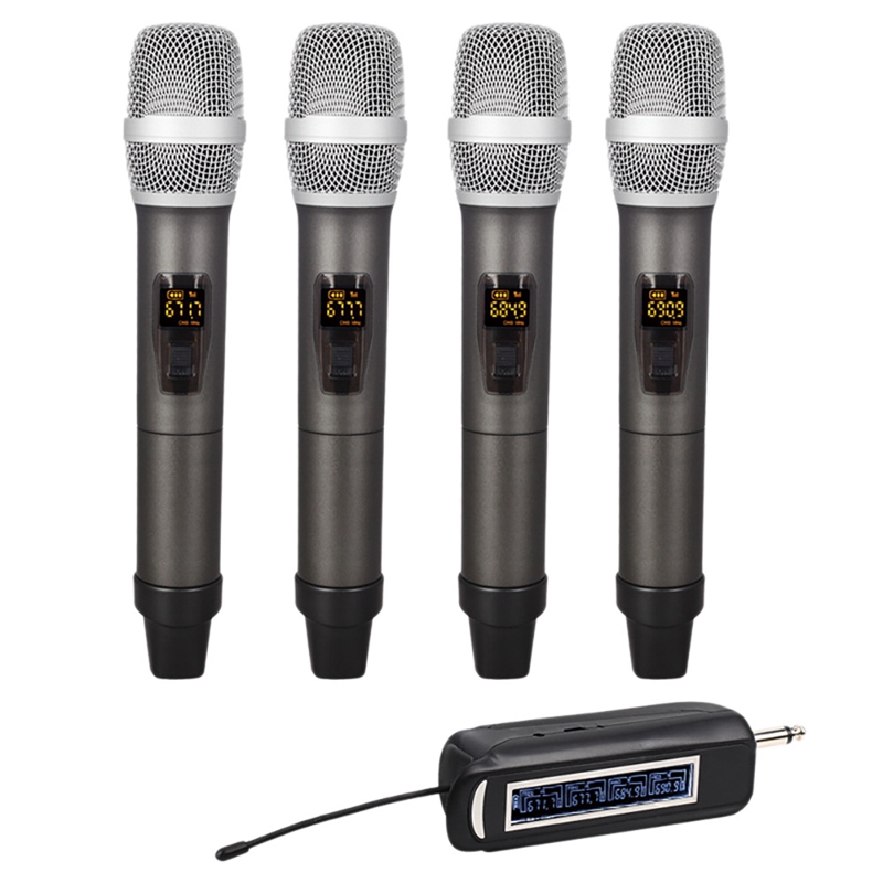 Wireless Microphone System 4 Channel UHF Wireless Microphone Set with ...