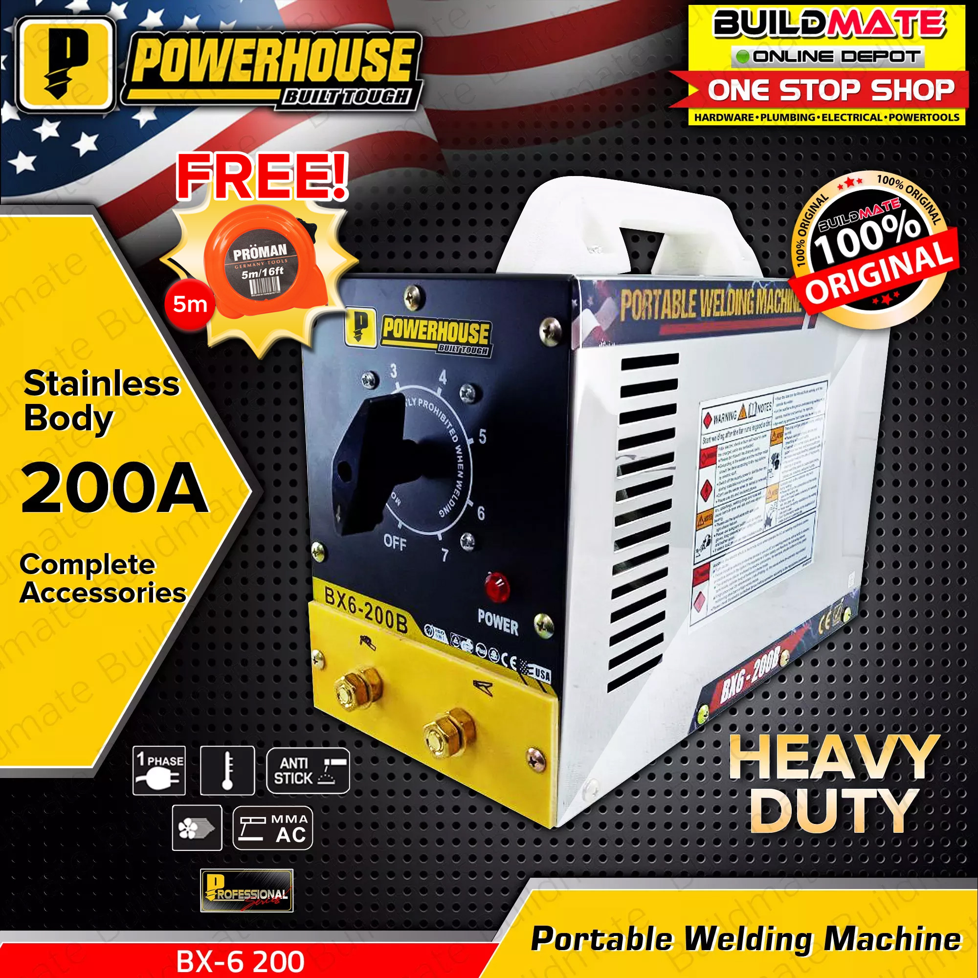BUILDMATE Powerhouse 200A Portable Welding Machine Stainless Body Heavy ...