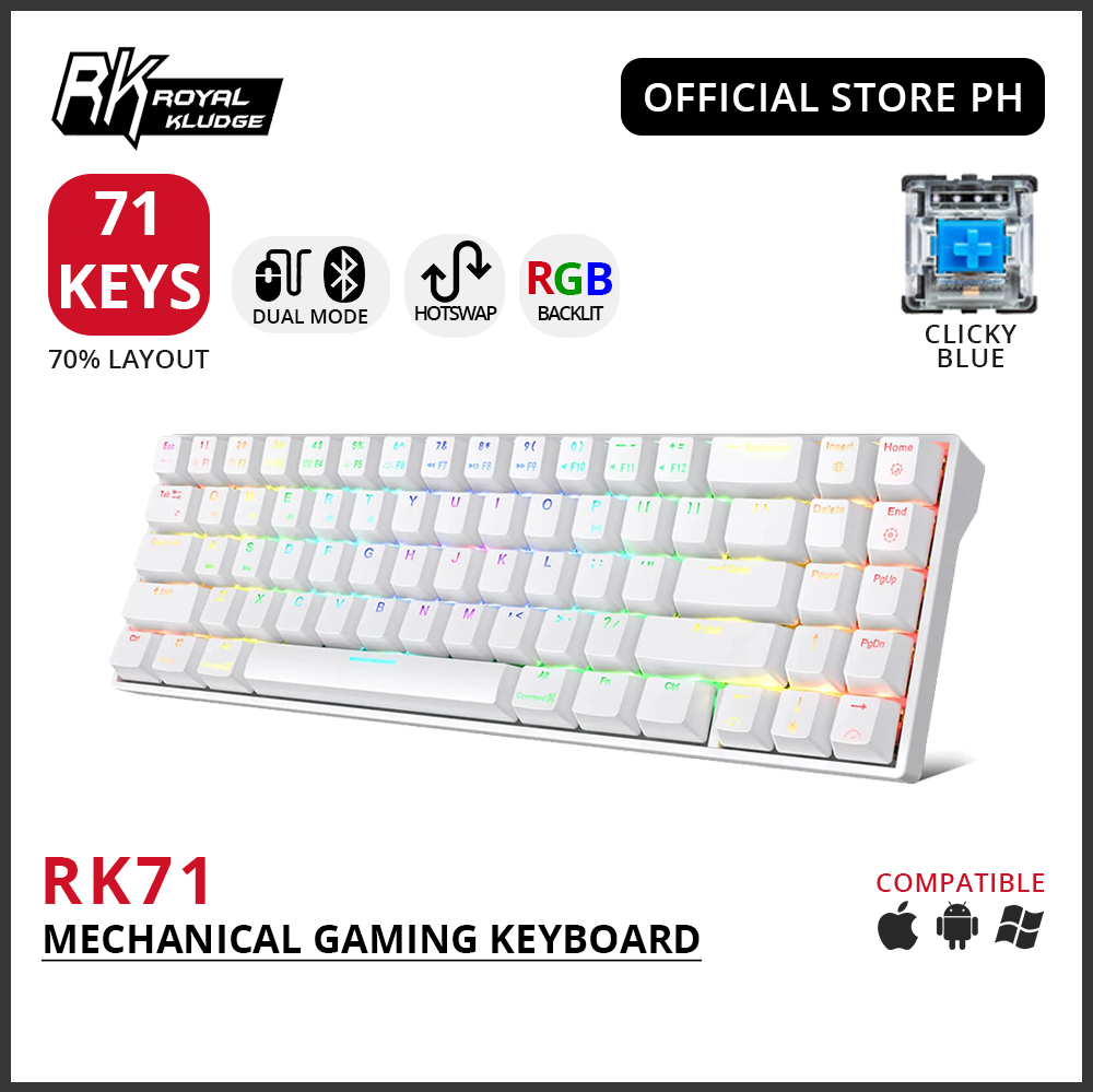 RK ROYAL KLUDGE RK71 Wireless Bluetooth/Wired 70% Mechanical Keyboard ...