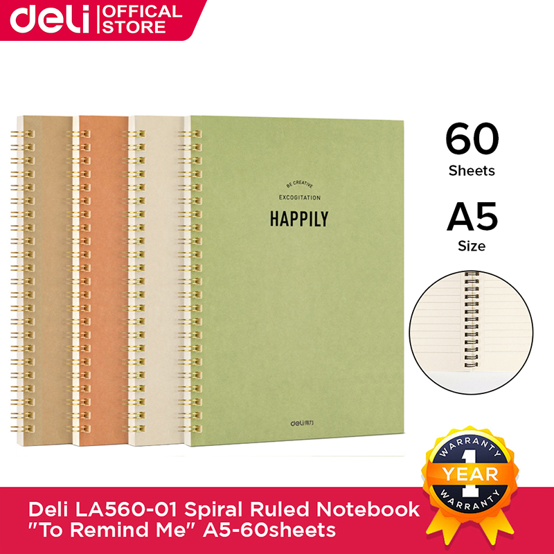 Deli A5 Notebook 60 Sheets Line Spiral Notebook School Office Supplies ...