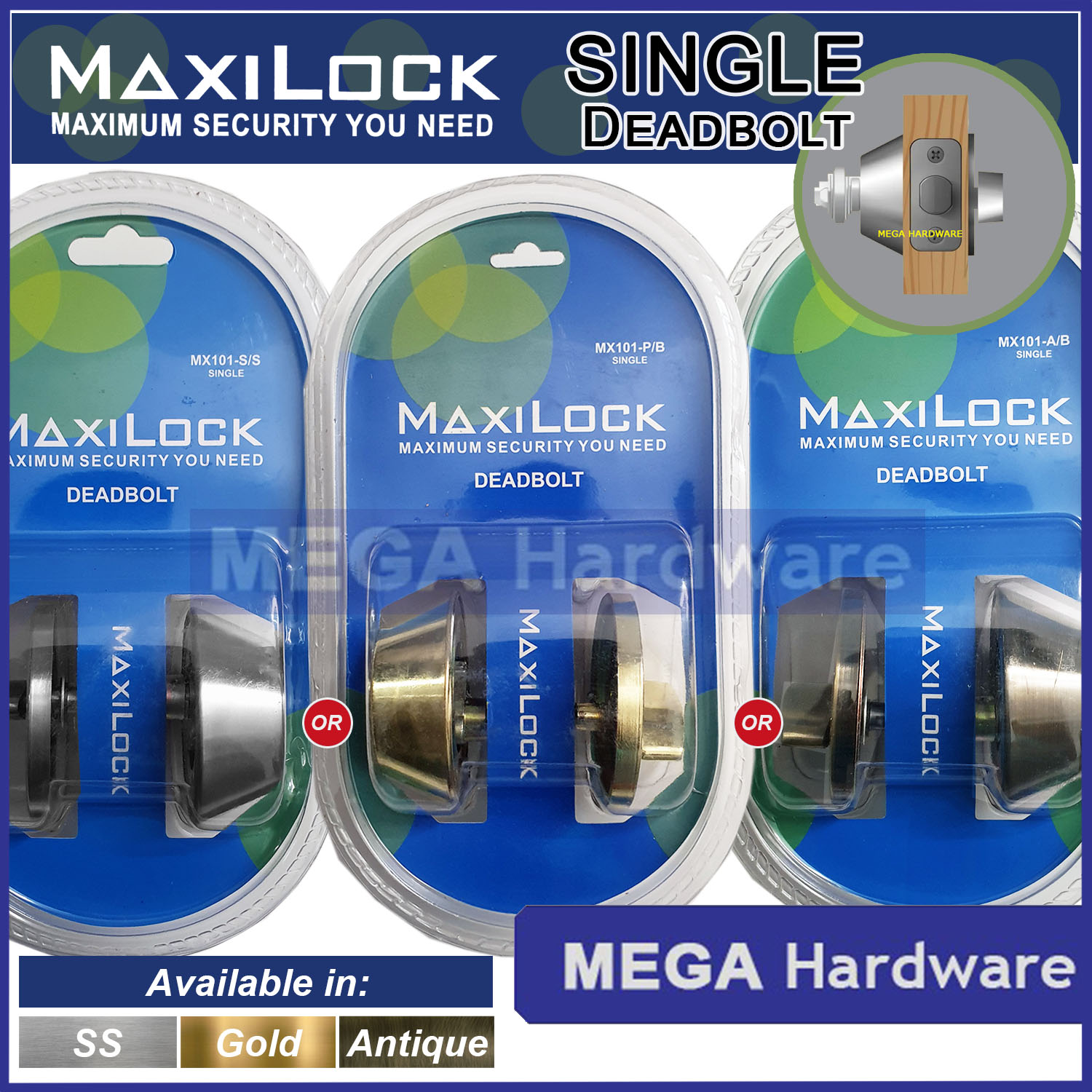 MAXILOCK Door Knob Keyed Entry Lockset / Single or Double Deadbolt ...