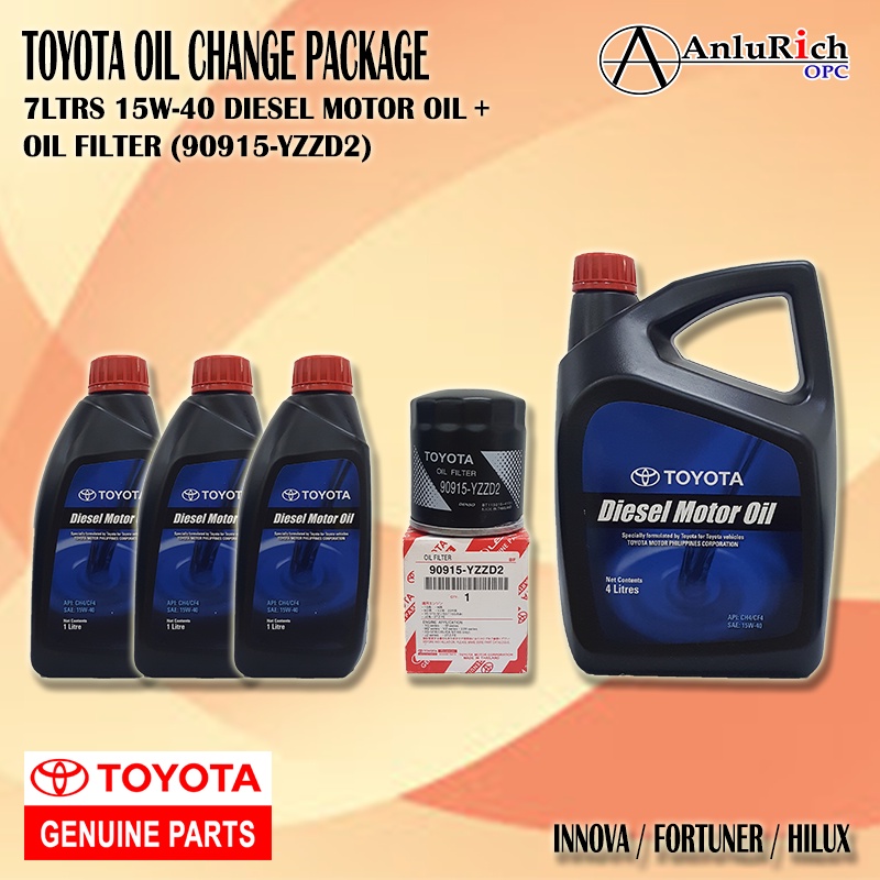 TOYOTA INNOVA/FORTUNER/HILUX OIL CHANGE PACKAGE 7LTRS 15W-40 DIESEL ...