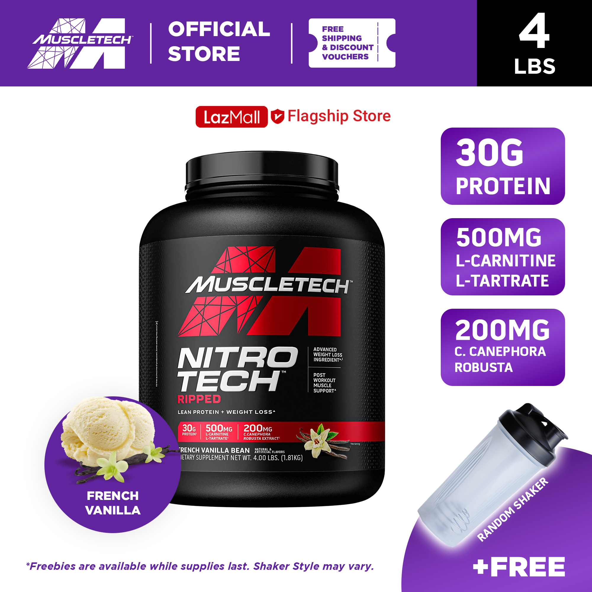 Muscletech Nitrotech Ripped Whey Protein 4 lbs. FREE Shaker | OFFICIAL ...