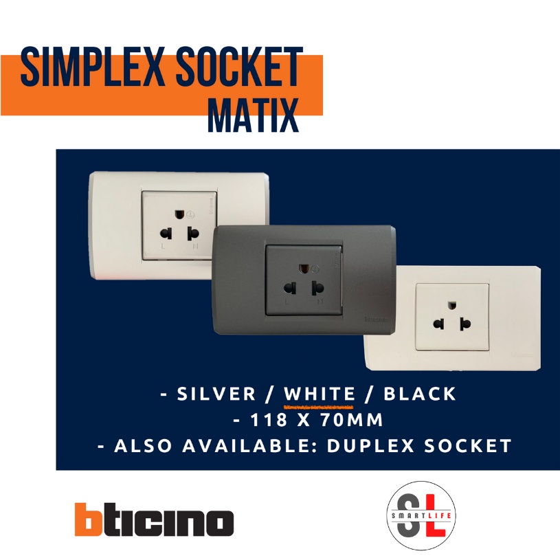 Bticino Matix SimplexDuplex 3-Pin Universal Socket Outlet Euro-US 16A ...