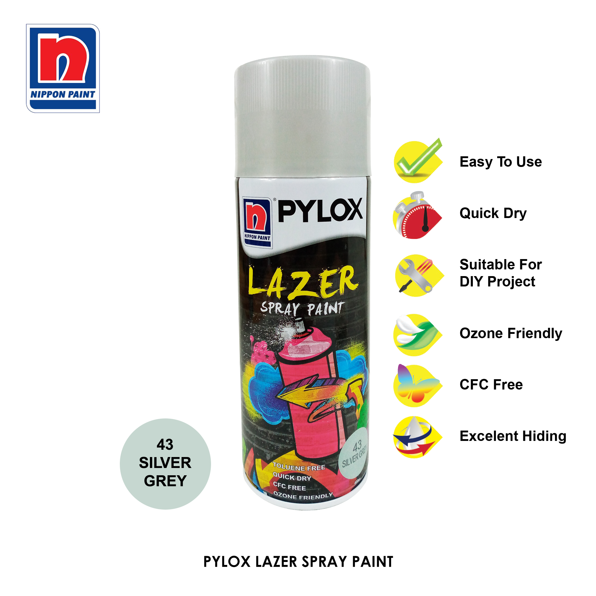Pylox Lazer Spray Paint Silver Grey No.43 Nippon | Lazada PH