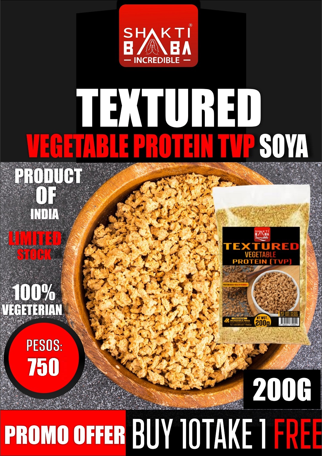 TEXTURE VEGETABLE PROTEIN TVS SOYA 100% VEGETARIAN BUY 10 PACK GET 1 ...