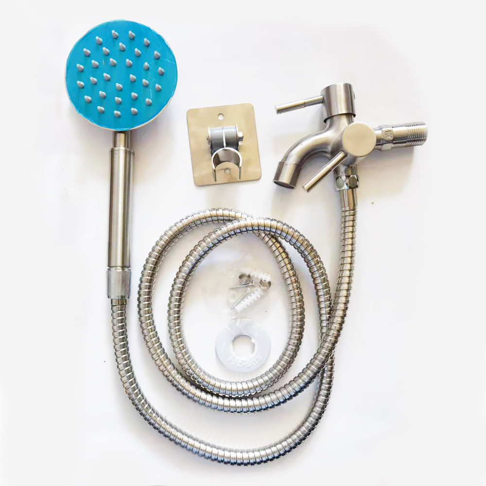 Stainless Steel 3-in-1 Square Hand Shower with Hose and Double Faucet ...