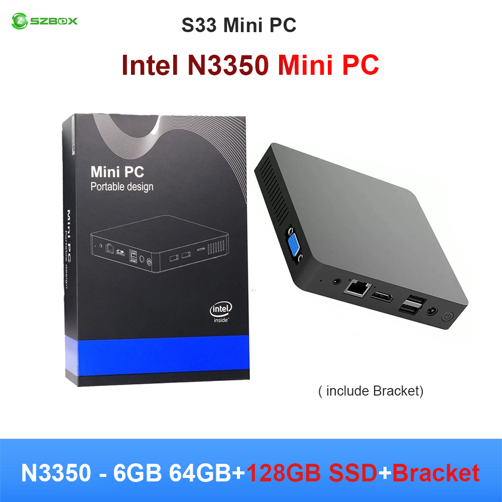 New SZBOX S33 N3350 Mini PC 6GB 64GB Windows 10 2.4G 5G Wifi 1000M LAN BT4.0 Desktop Mini ...