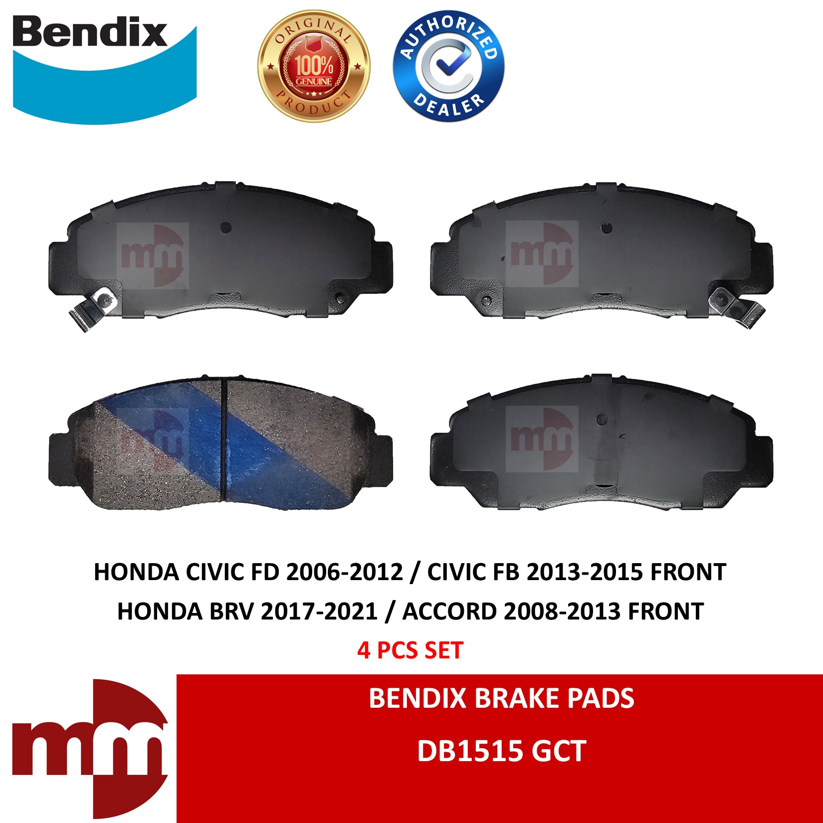 BENDIX GCT BRAKE PADS for HONDA CIVIC FD 2006-2012 /HONDA CIVIC F B 2013-2015 / HONDA BRV 2017 ...