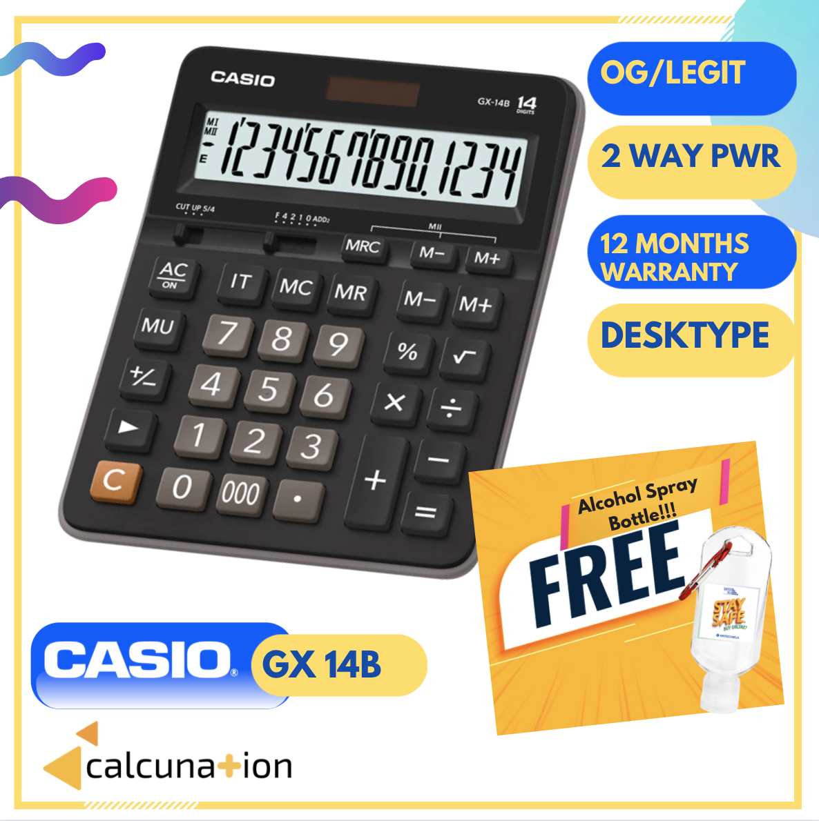 CASIO GX14B 14 digits desktop calculator with FREE Alcohol Spray Bottle ...