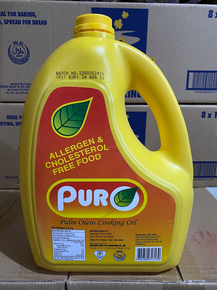 PURO Palm Olein Cooking Oil 1.6kg / per box(10pcs) / 10x 1.6kg per box ...