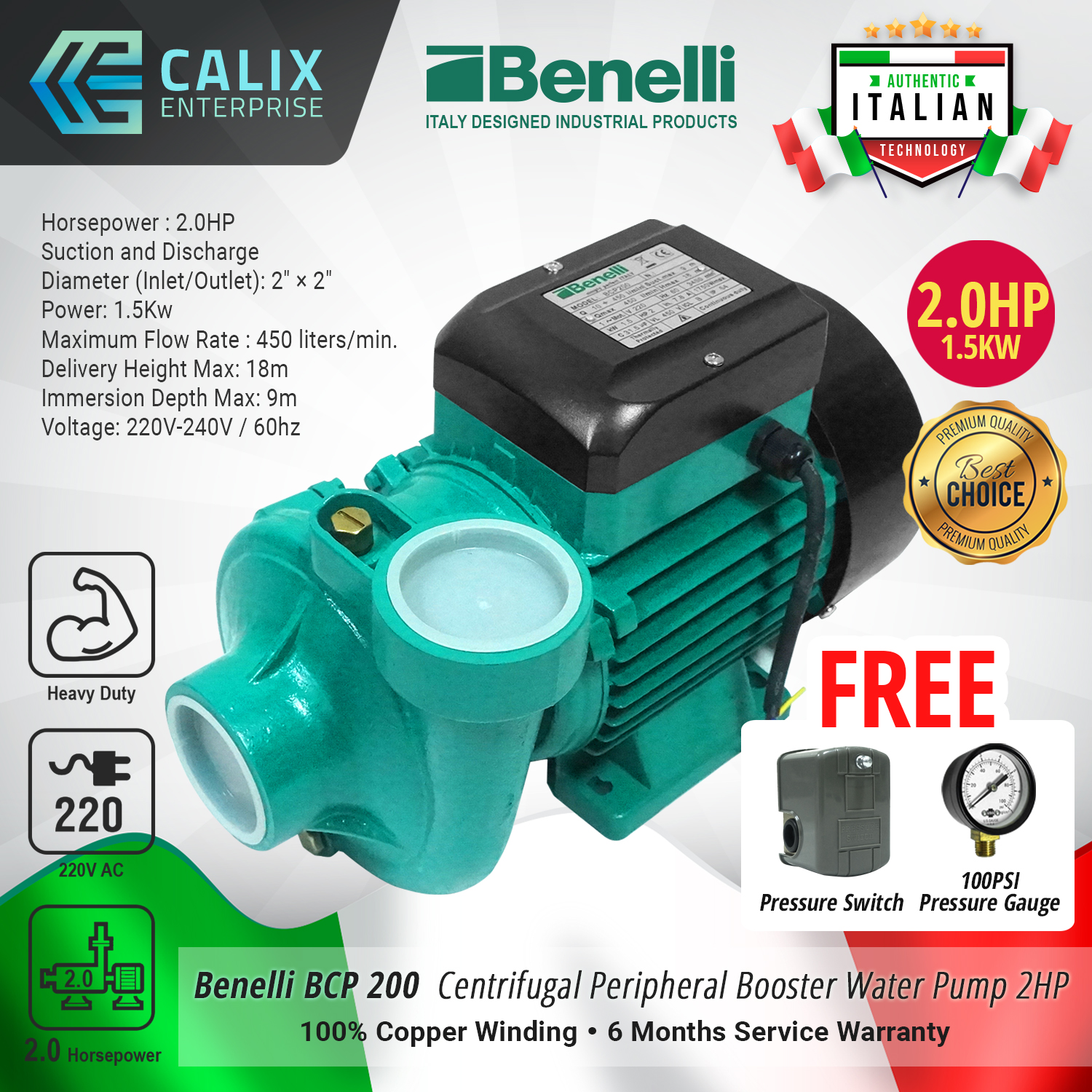 Centrifugal Water Booster Pump 2HP - Benelli BCP200 | Lazada PH