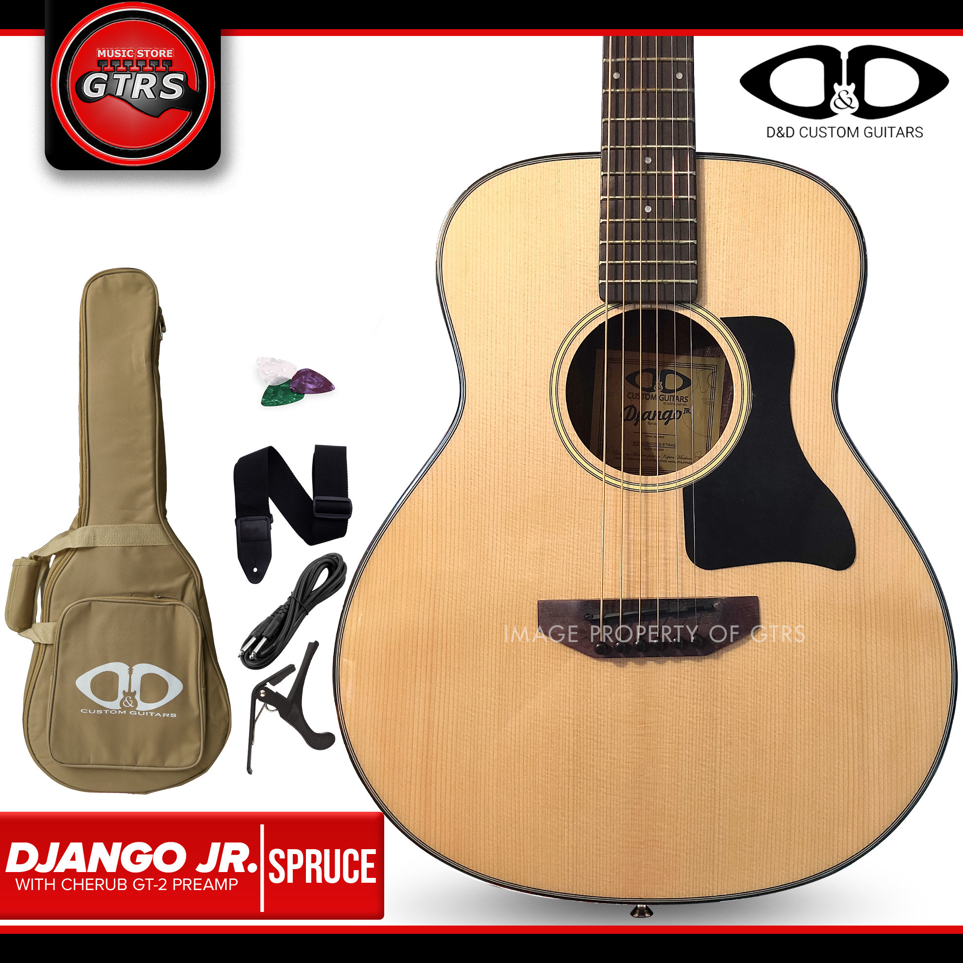 D&D Django Jr. Acoustic Guitar with Cherub GT-2 Preamp FREE PADDED ...