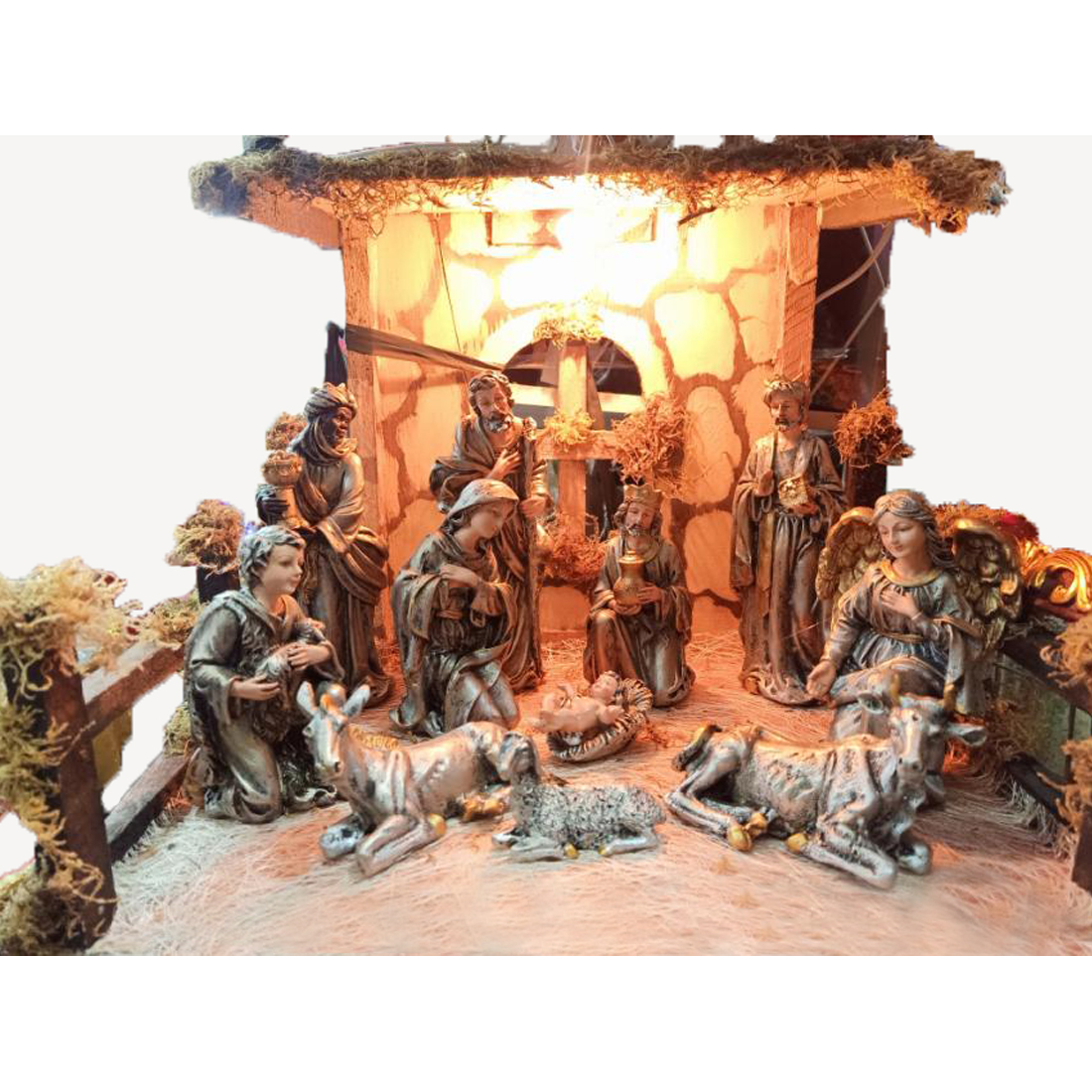 Nativity Set Christmas Belen Baby Jesus Fiber Resin 13" x 14" x 17 ...