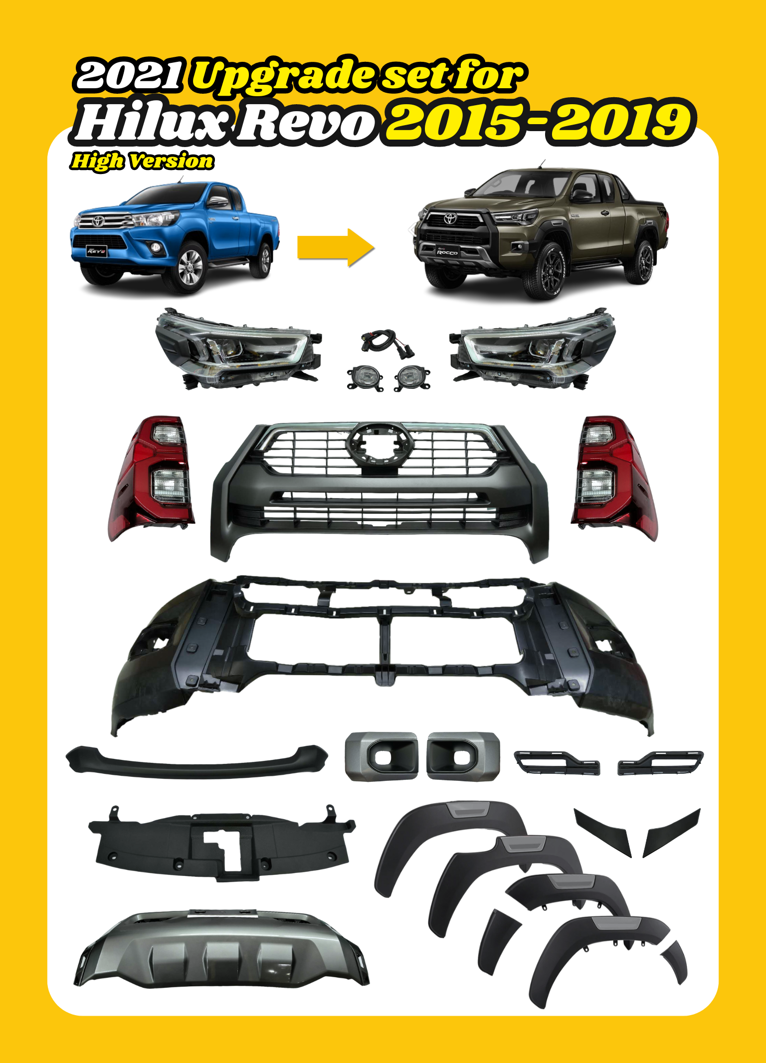 GECA High Quality Body Kit for Toyota Hilux REVO 2015 Upgrade to Toyota ...