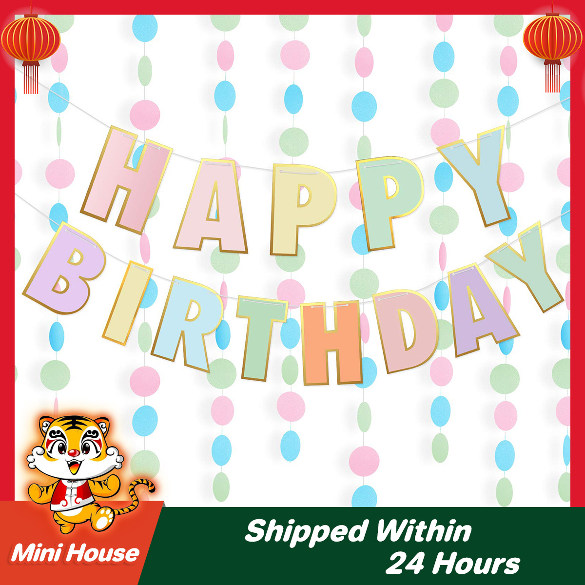 Happy Birthday Banner Party Decorations-Rainbow Birthday Banner with ...