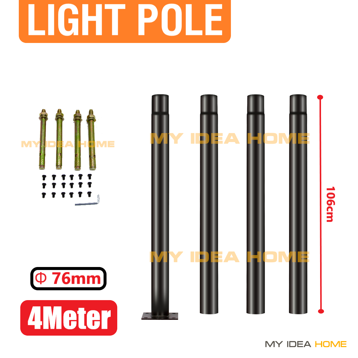 Steel Pole Light Pole 3Meter & 4Meter for LED Solar Street Light ...