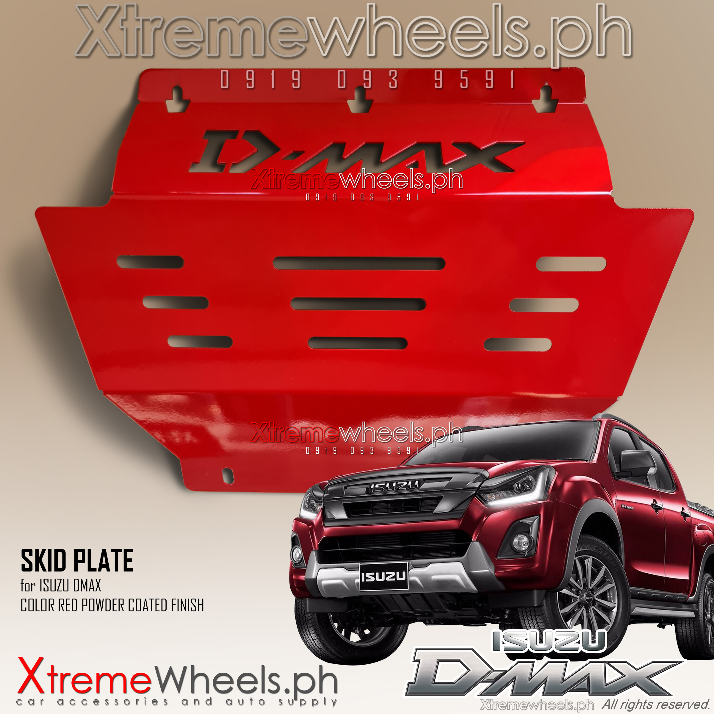 Isuzu Dmax 2012-2021 Red Hard Steel Skid Plate / Skidplate Dmax Logo ...