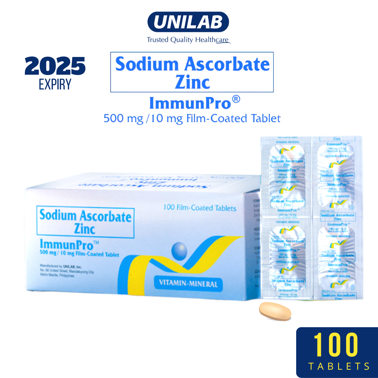 Unilab Immunpro Sodium Ascorbate with Zinc 100 Tablets Vitamin C for ...