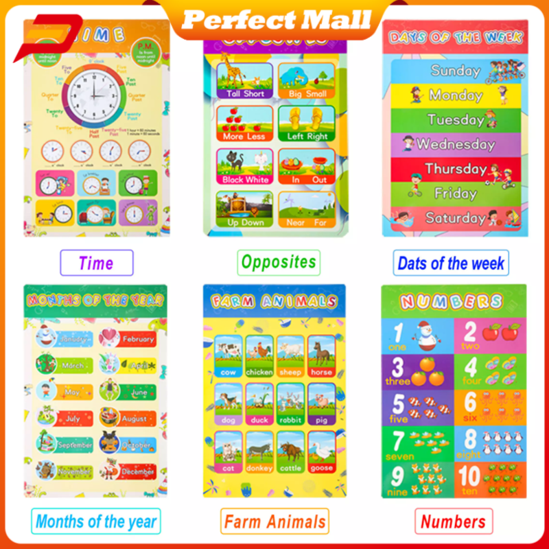 16pcs chart for kid educational set English Alphabet Numbers Colors ...