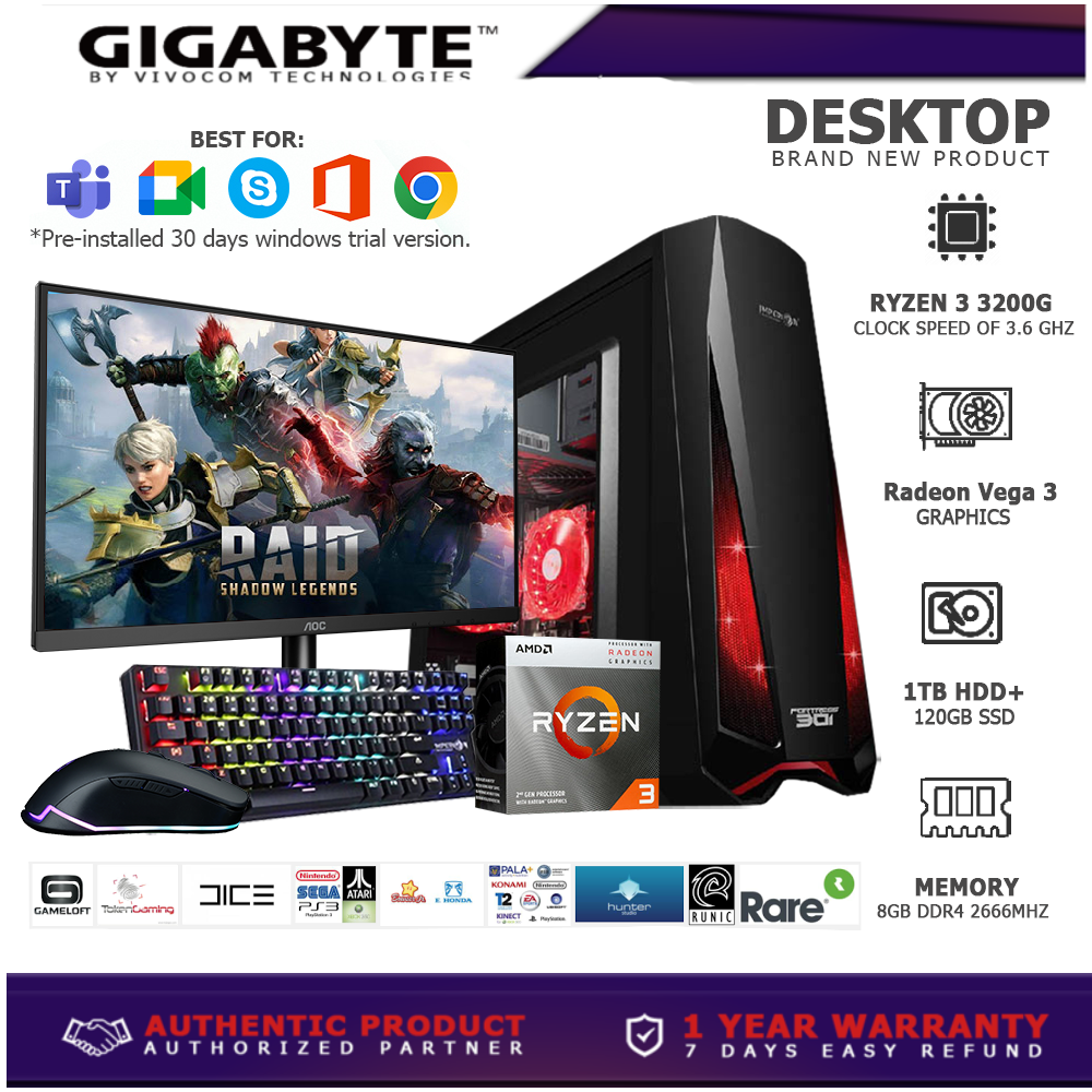 Computer Gaming Set AMD RYZEN 3 3200G PROCESSOR GIGABYTE A320M ...