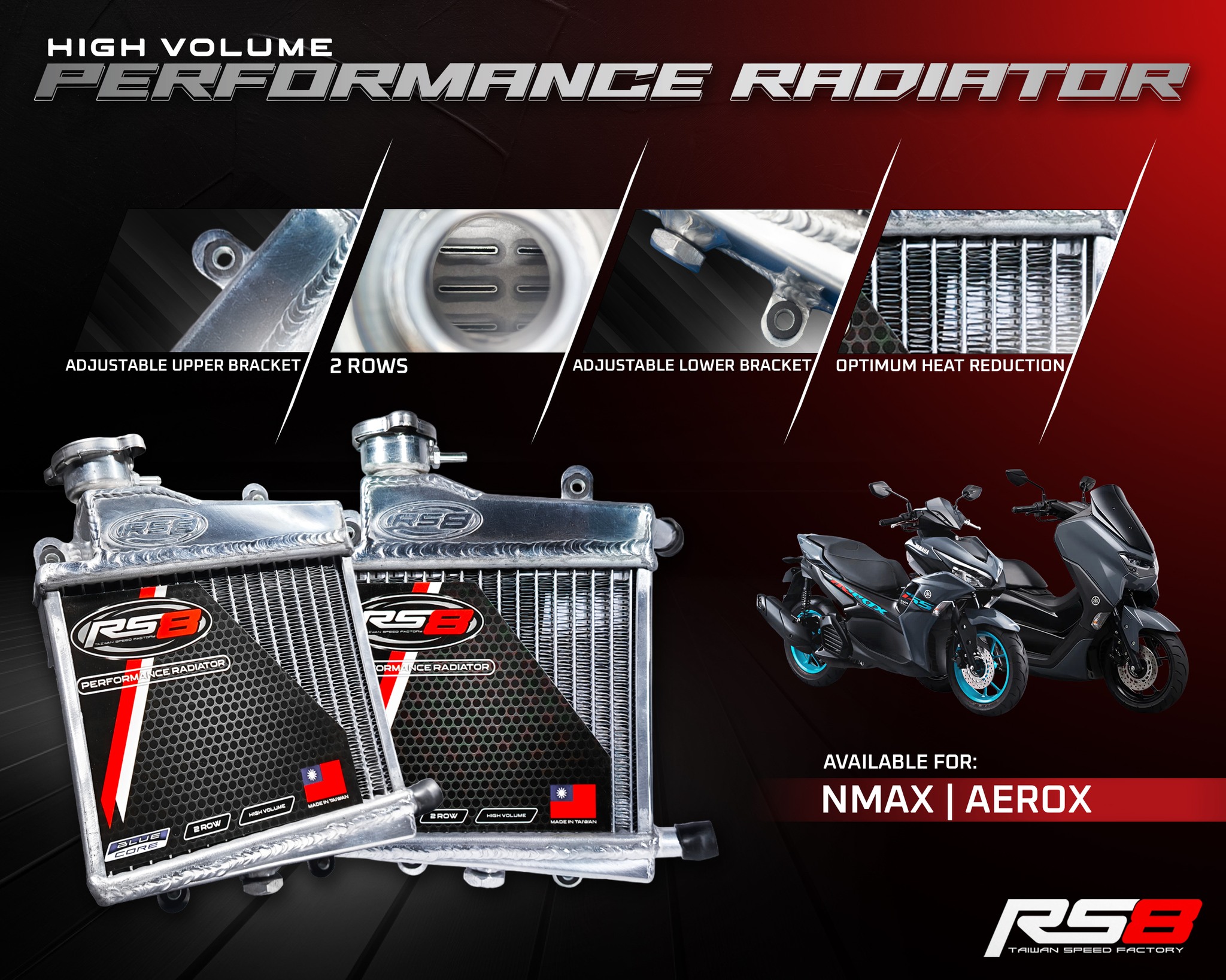 RS8 Adjustable Radiator (NMAX v1/NMAX V2 | AEROX V1/AEROX V2) | Lazada PH