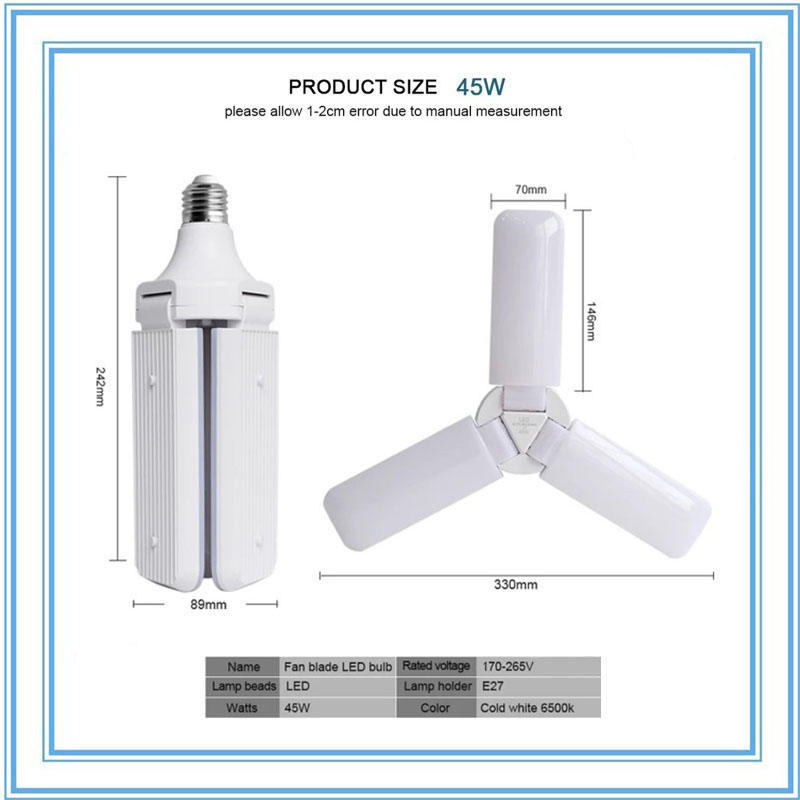 45W / 18W 6500K AC170-265V Foldable Fan Blade LED Light Bulb | Lazada PH