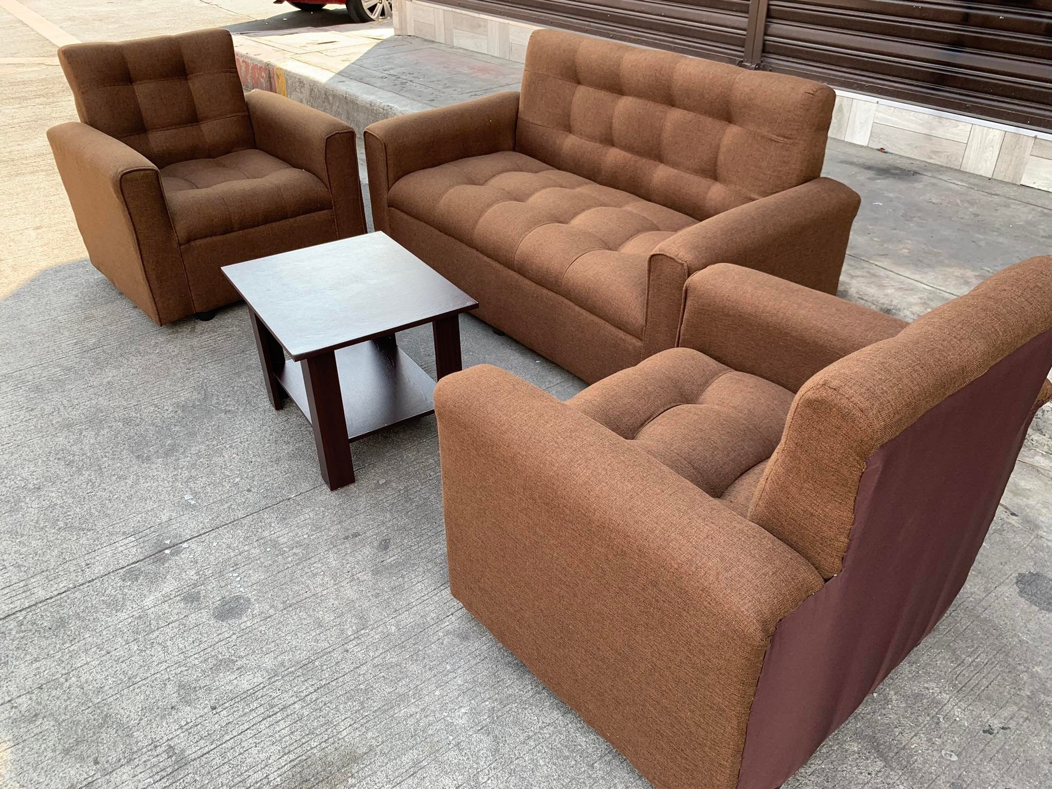 AMBASSADOR SOFA SET BROWN FABRIC WITH WOOD TABLE (URATEX FOAM) | Lazada PH