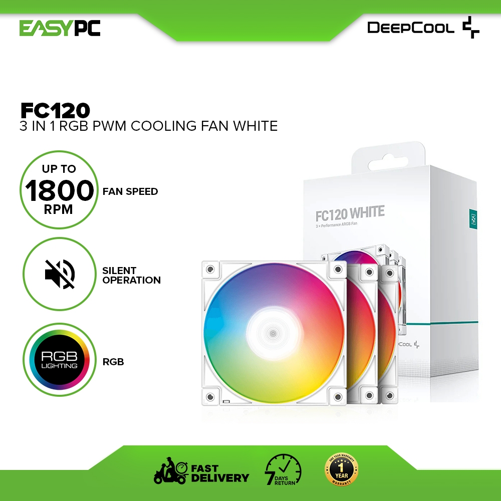 EasyPC Deepcool FC120 3 in 1 RGB Silent Operation Up to 1800 RPM Fan ...
