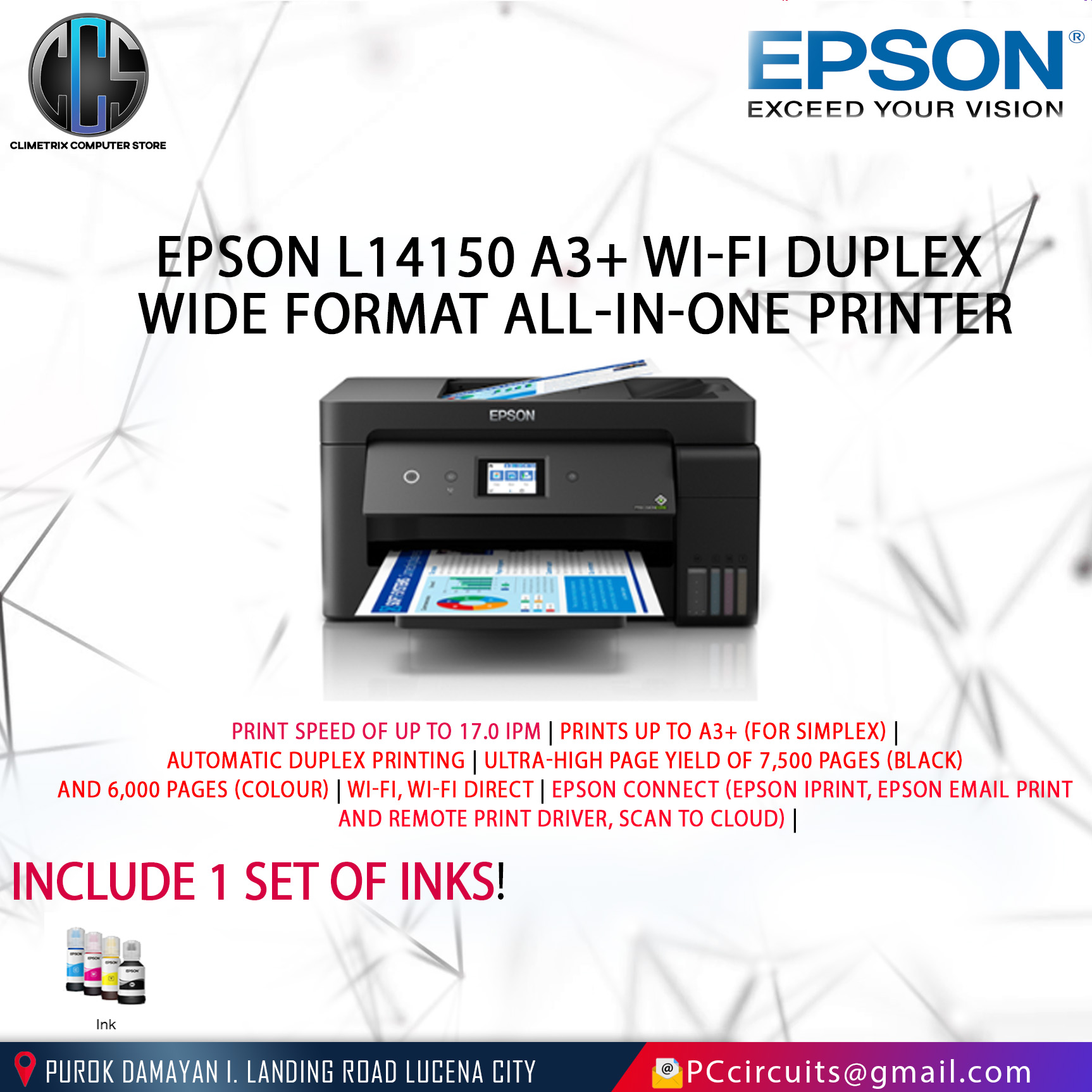 EPSON L14150 - A3 PRINTER + WIFI DUPLEX ALL IN ONE PRINTER W/ LONG SCAN ...