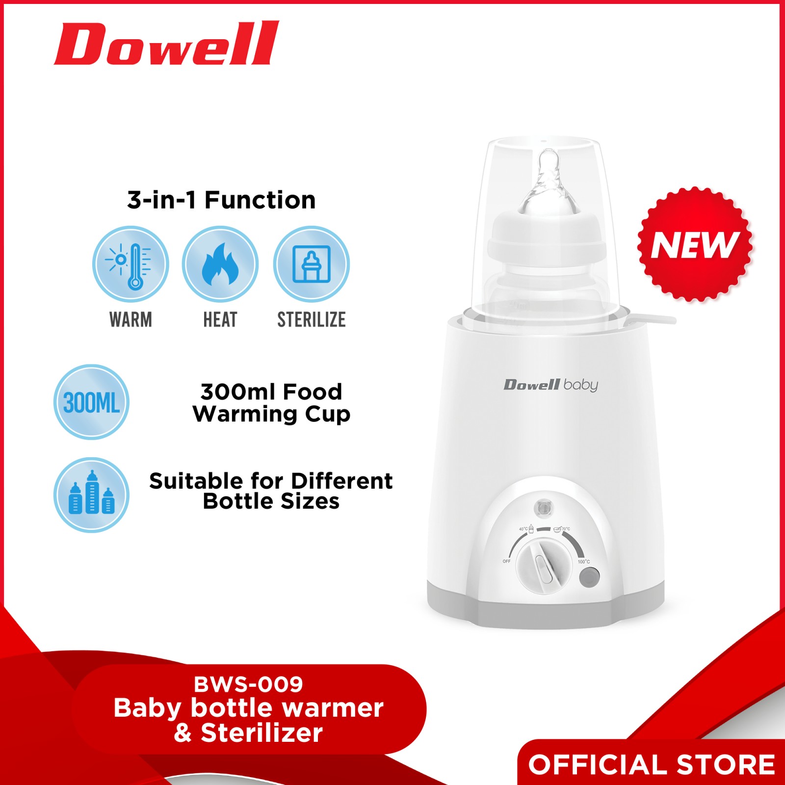 Dowell BWS-009 3-in-1 Single Baby Bottle Warmer & Sterilizer | Lazada PH
