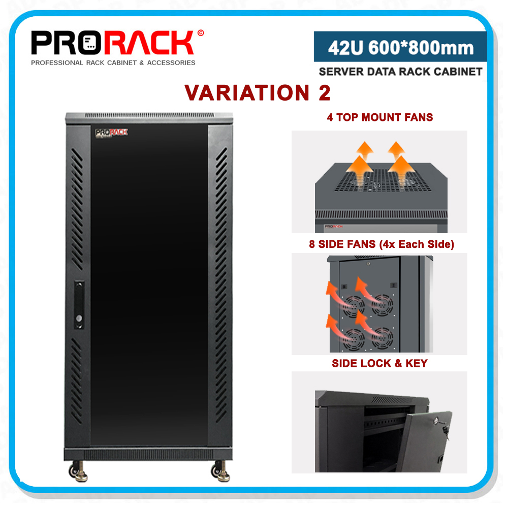 PRORACK 42U 600x800mm Server Data Rack Cabinet with Optional Side ...