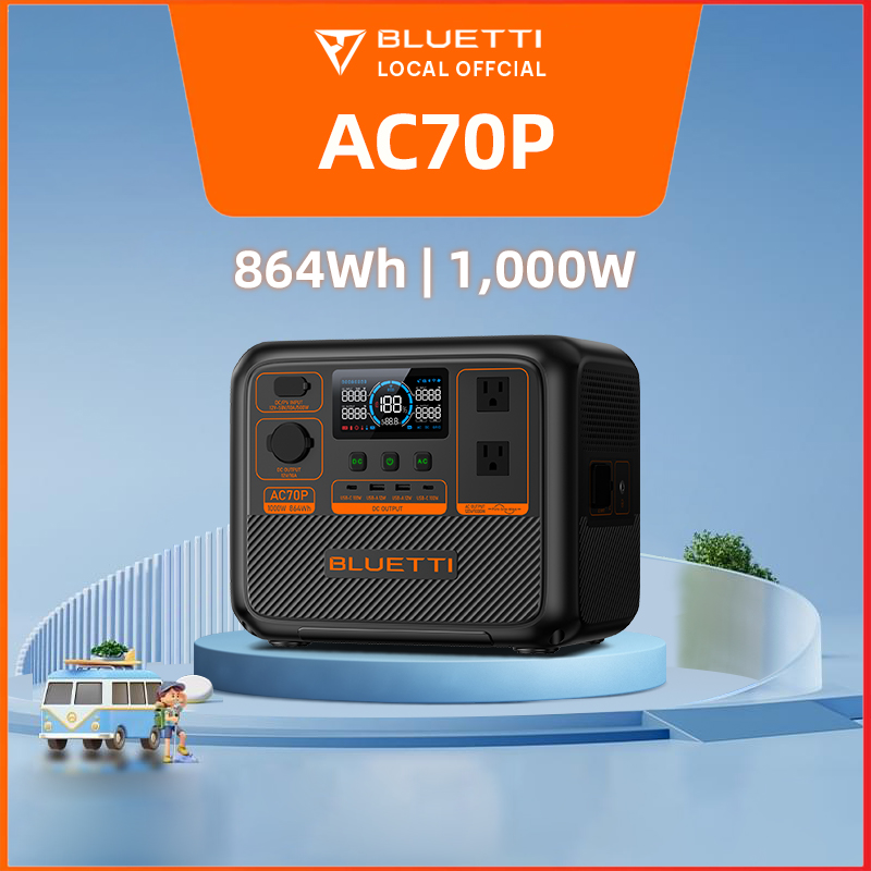 Bluetti AC70P Portable Power Station 864Wh 1000W LiFePO4 Battery 220V 60Hz Solar Generator for ...
