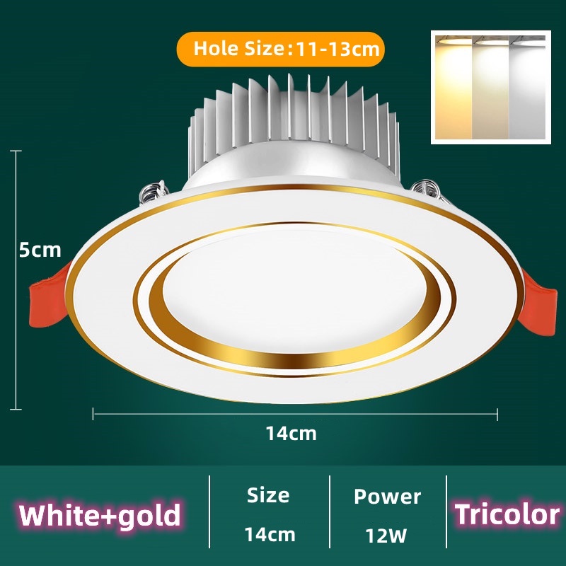 Downlight LED Ceiling Light Recessed Pin Light Tricolor 5W/7W Panel ...