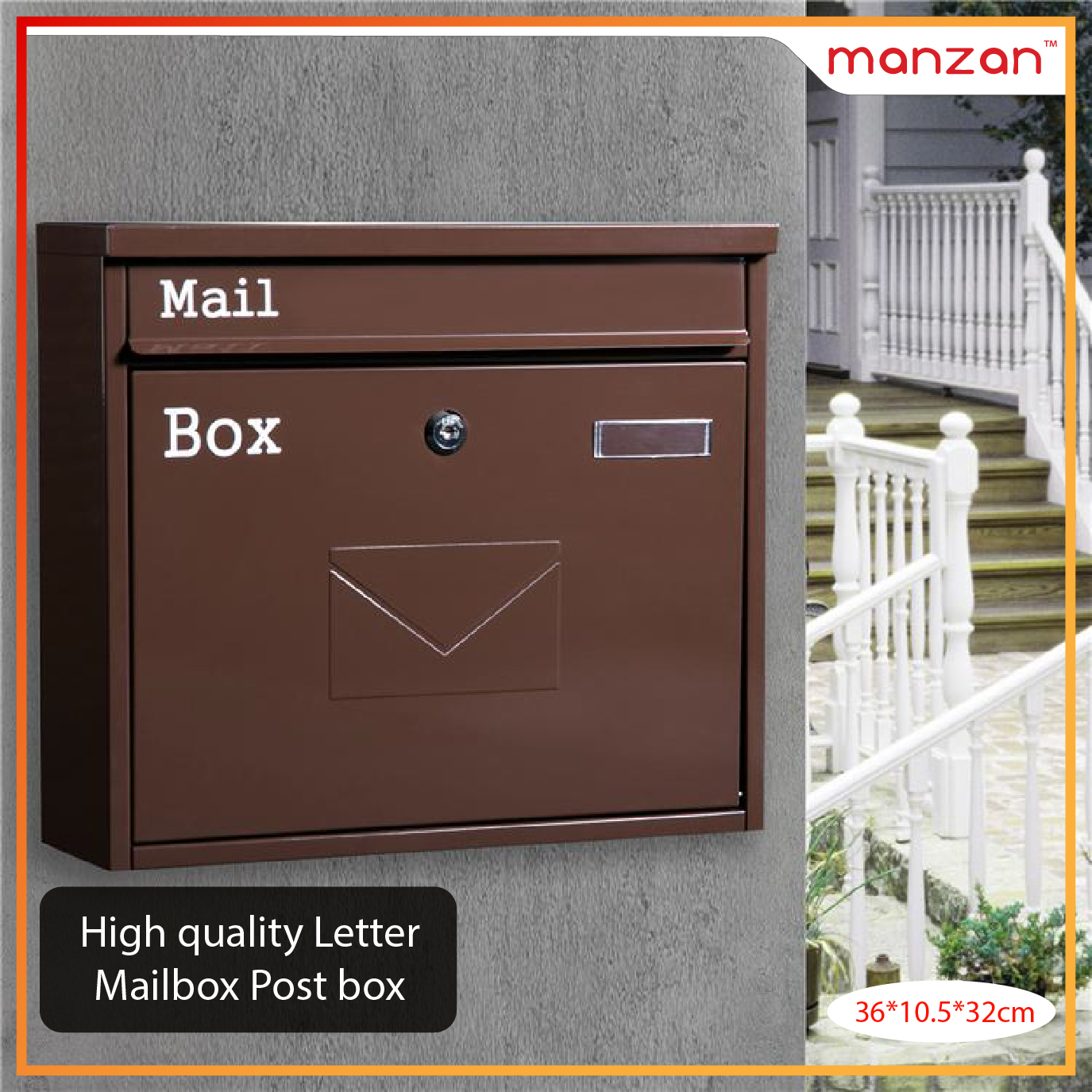 Manzan High Quality Letter Mailbox Post Box with Waterproof and ...