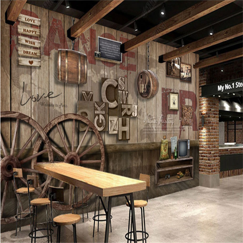 Vintage Nostalgic Wooden Barrel Bar KTV Cafe Background Wall Custom ...