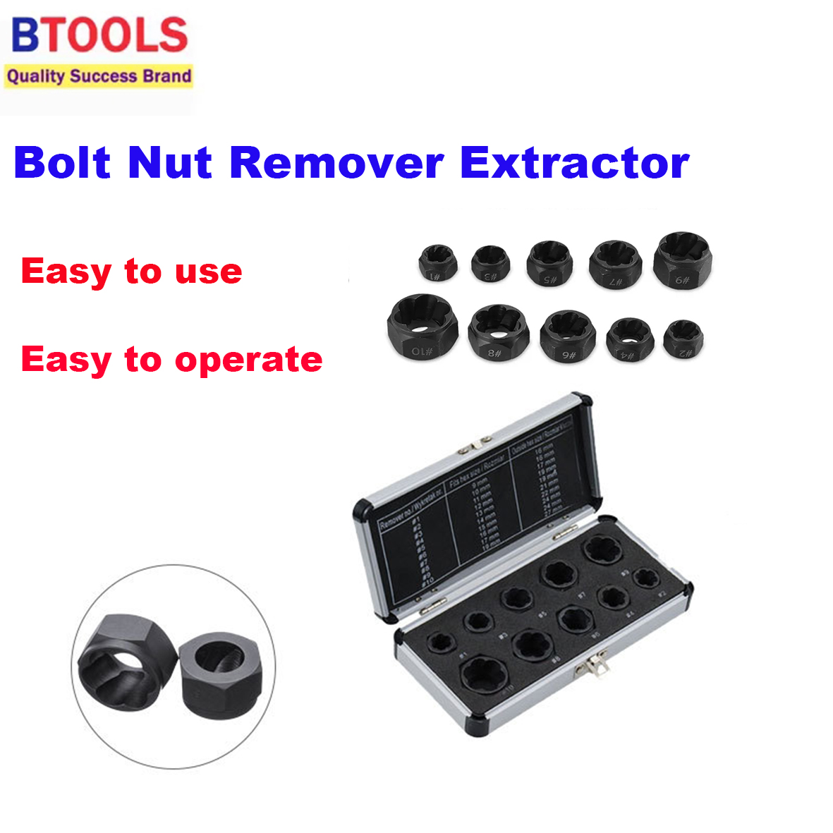 10PCS 9-19mm Damaged Rounded Bolt Nut Remover Extractor Tool Set Socket ...
