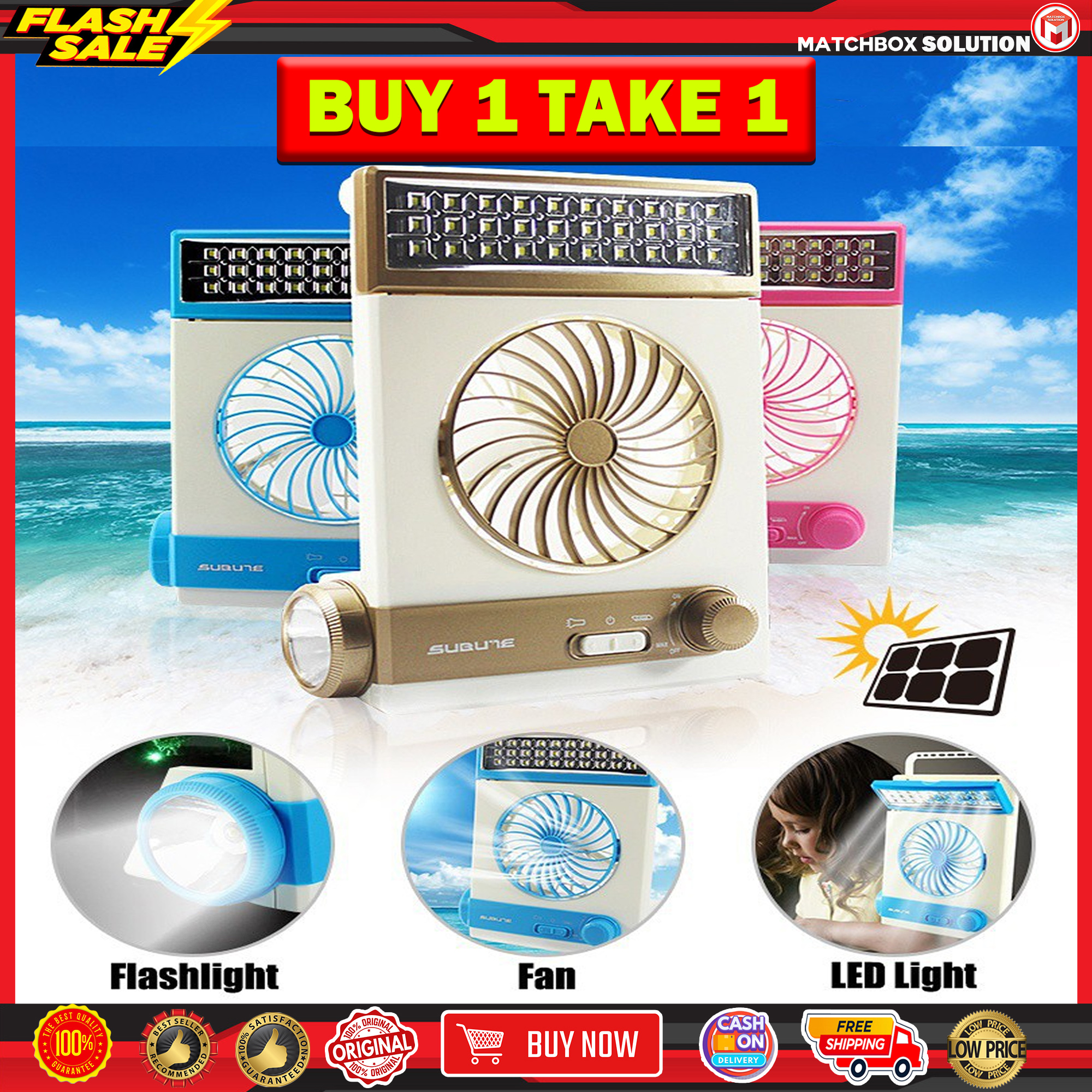 ORIGINAL BUY 1 TAKE 1 SOLAR POWER MINI FAN WITH LED TABLE LAMP & LED ...