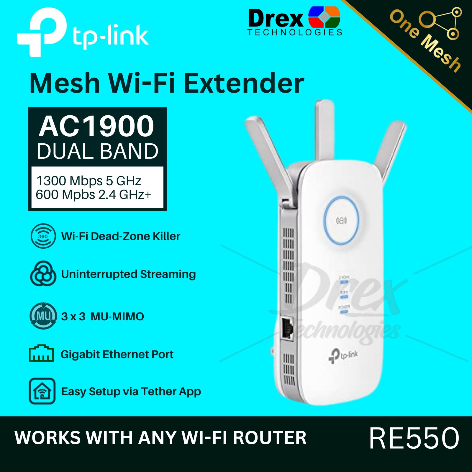 TP-LINK RE550 AC1900 Dual Band Mesh Wi-Fi Extender AC1900 Dual Band ...