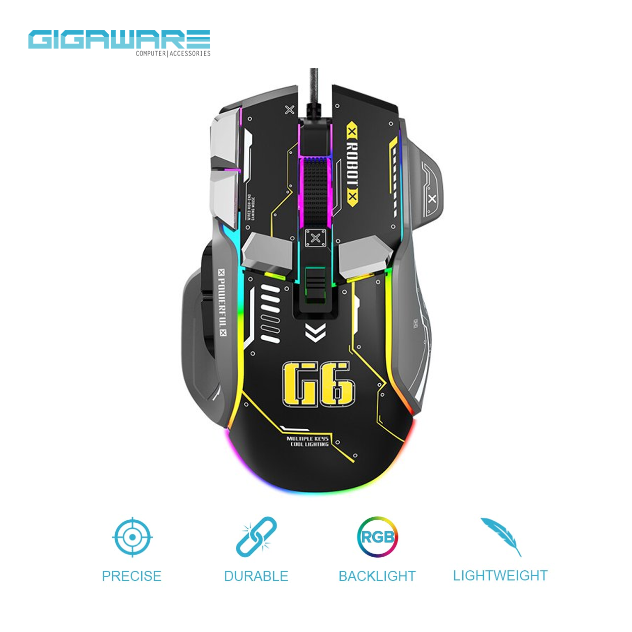 Gigaware G6 Gundam Robot Mecha Style RGB Multi Color Light 12800 DPI ...