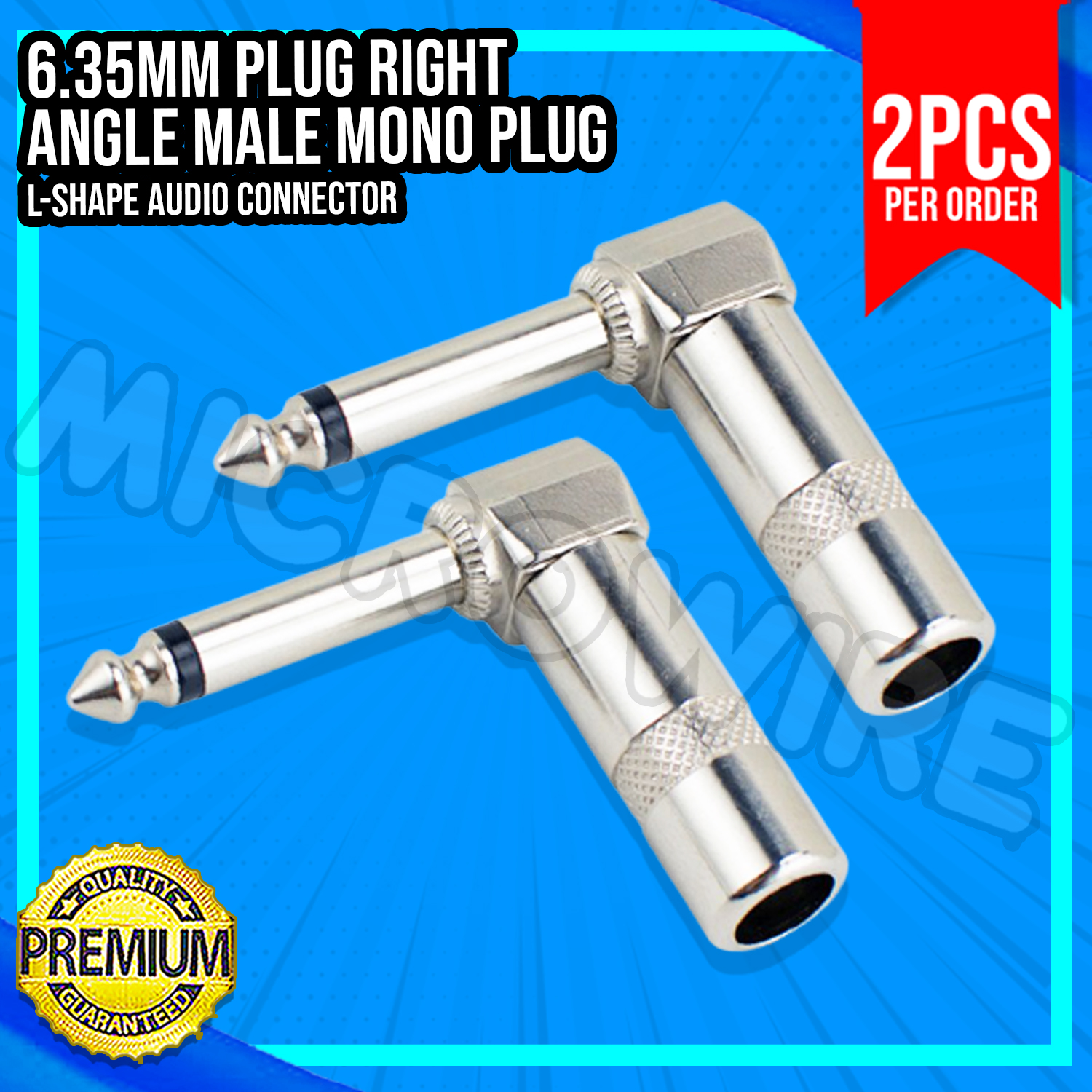 2pcs 1/4 Inch 6.35mm Male Mono Plug L-shape Connector Jack Right Angle ...